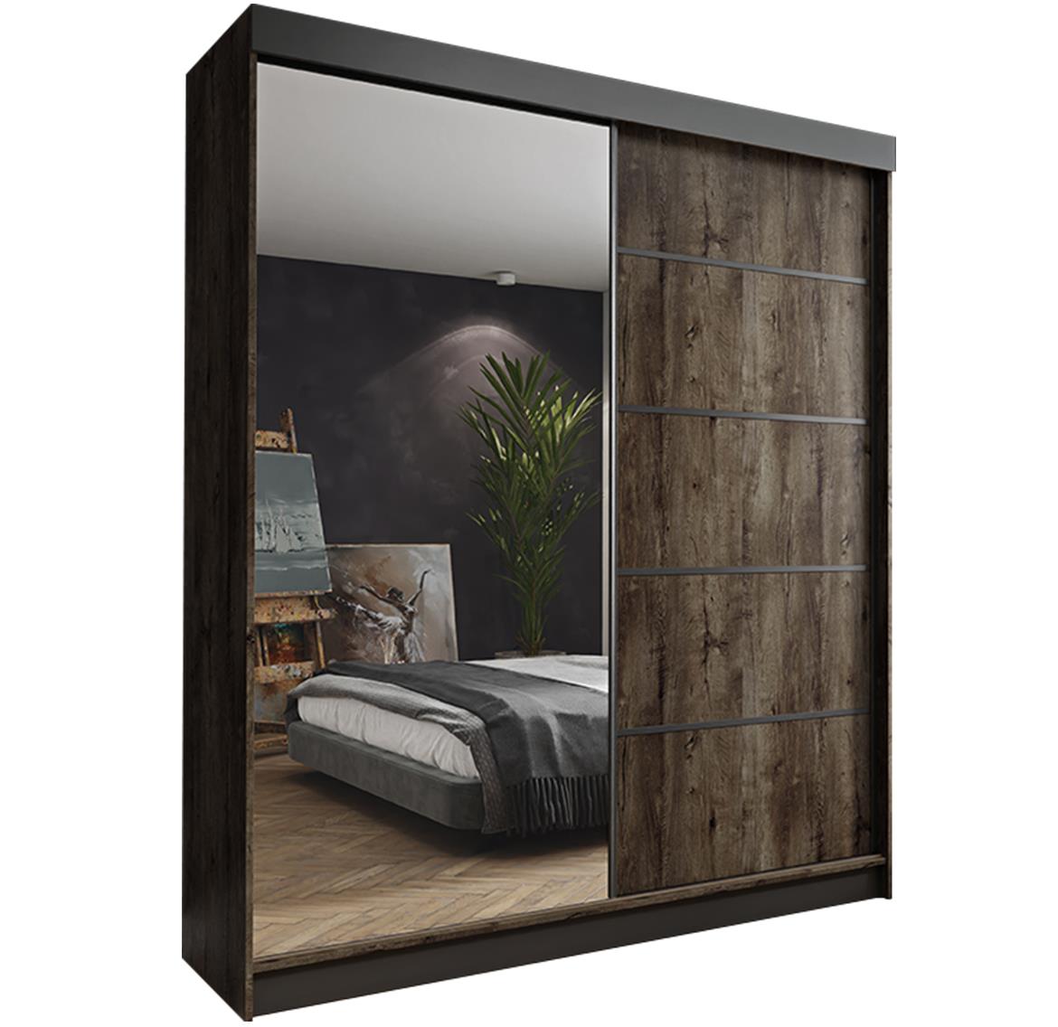 Amo ormar/ogledalo 2 vrata 150x59x200 tamni hrast | Emmezeta webshop