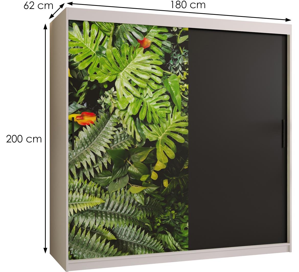 Kinshasa klizni ormar 2 vrata 180x62x200 cm crno/beli/motiv džungle ...