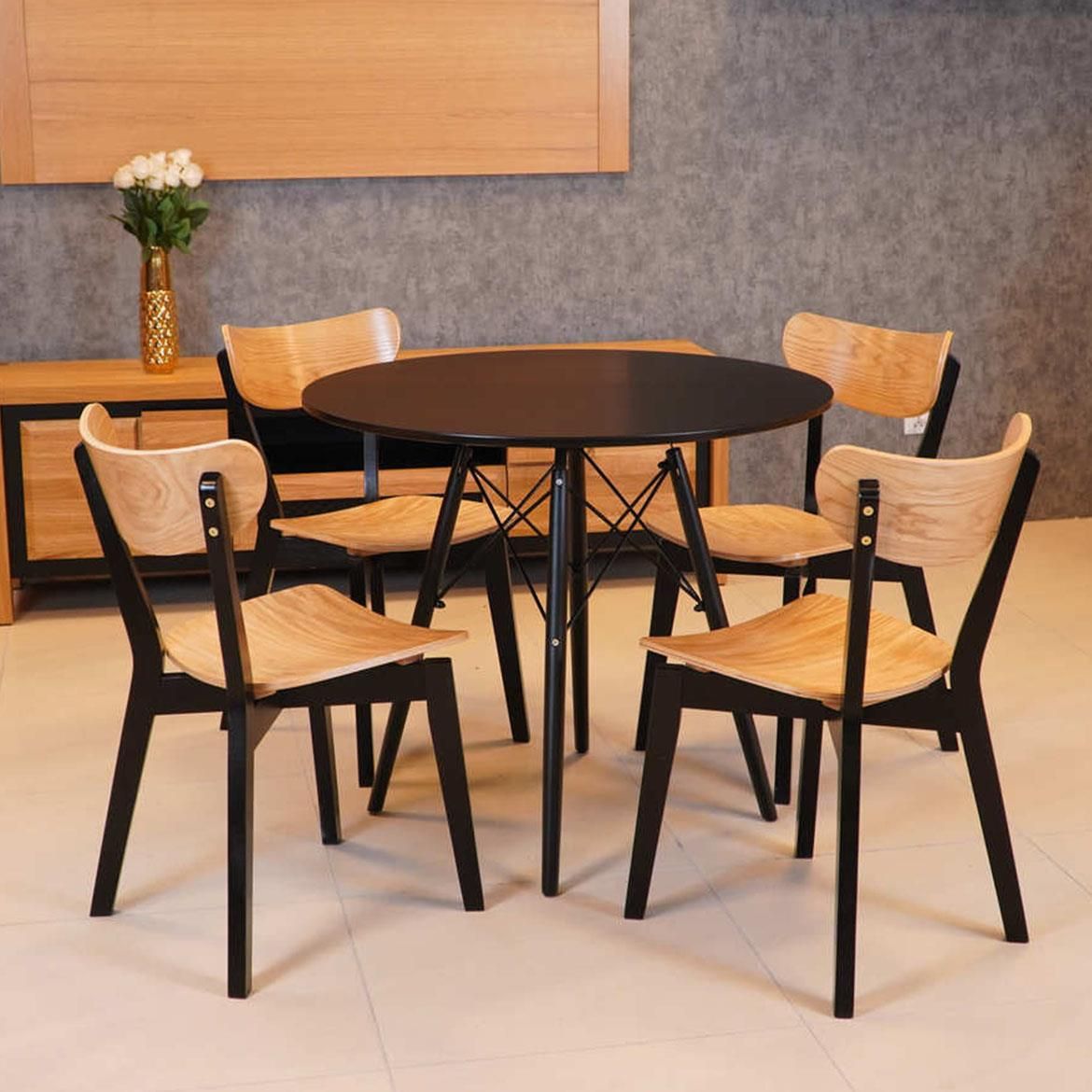 Riga set stol i stolica 1+4 st 80x80x75 cm crno/natur | Emmezeta webshop