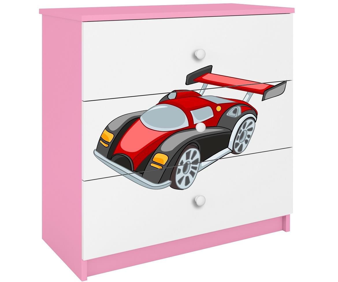 Babydreams komoda 3 ladice 81x41x80,5 cm bijela/roza/print auta ...